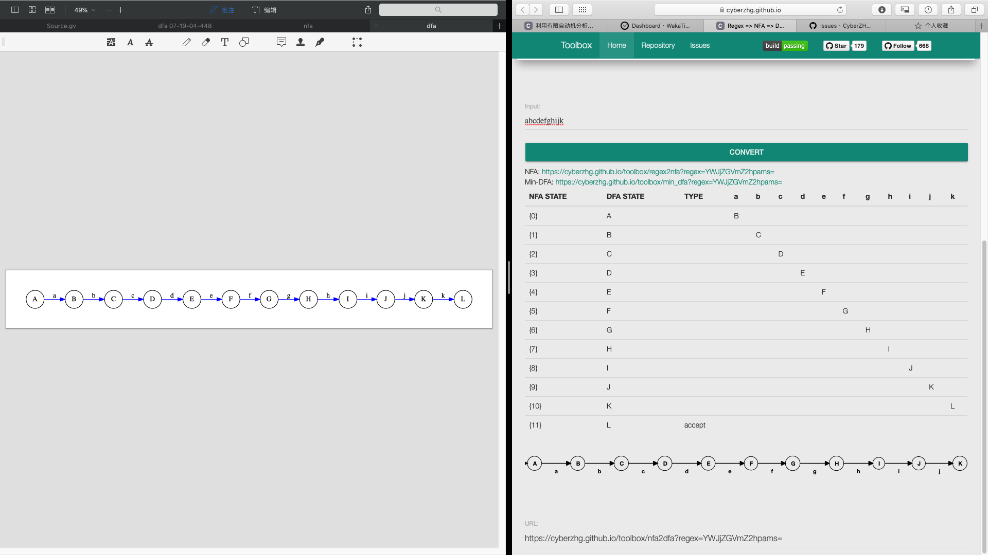 GitHub - bonkyzhu/Regex2NFA2DFA: 正则转NFA再转DFA的可视化分析工具